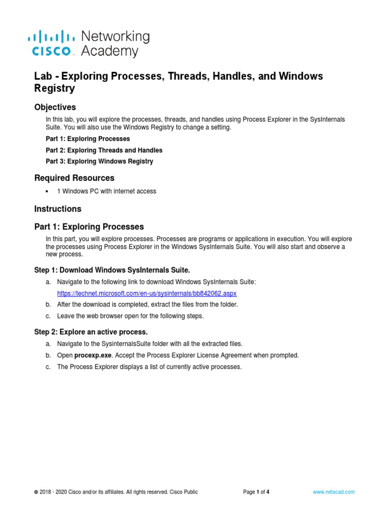3.2.11 Lab - Exploring Processes, Threads, Handles, and Windows Registry | PDF | Windows ...