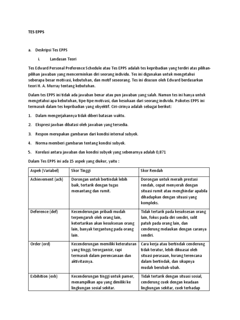 Panduan Lengkap Tes EPPS | PDF | Pengembangan Diri