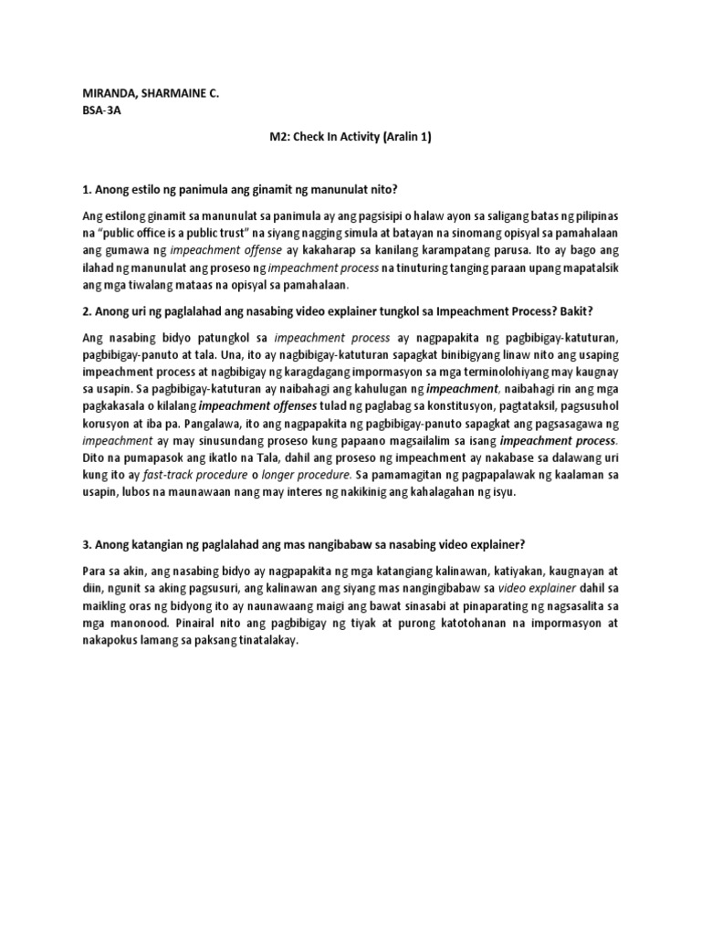 Miranda-M2 Check in Activity Aralin 1 | PDF