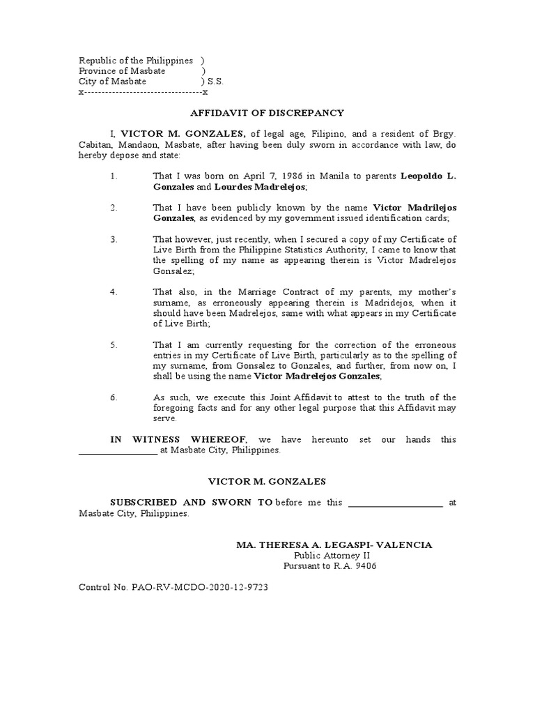 Affidavit of Discrepancy | PDF