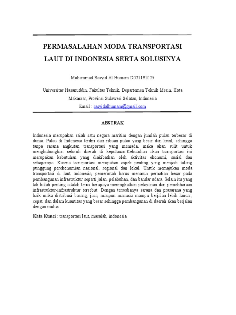 Permasalahan Moda Transportasi Laut Di I | PDF