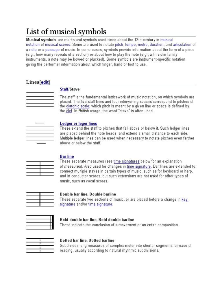 List of Musical Symbols | PDF | Clef | Elements Of Music