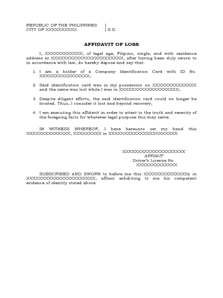 Affidavit of Lost Identification Card | PDF