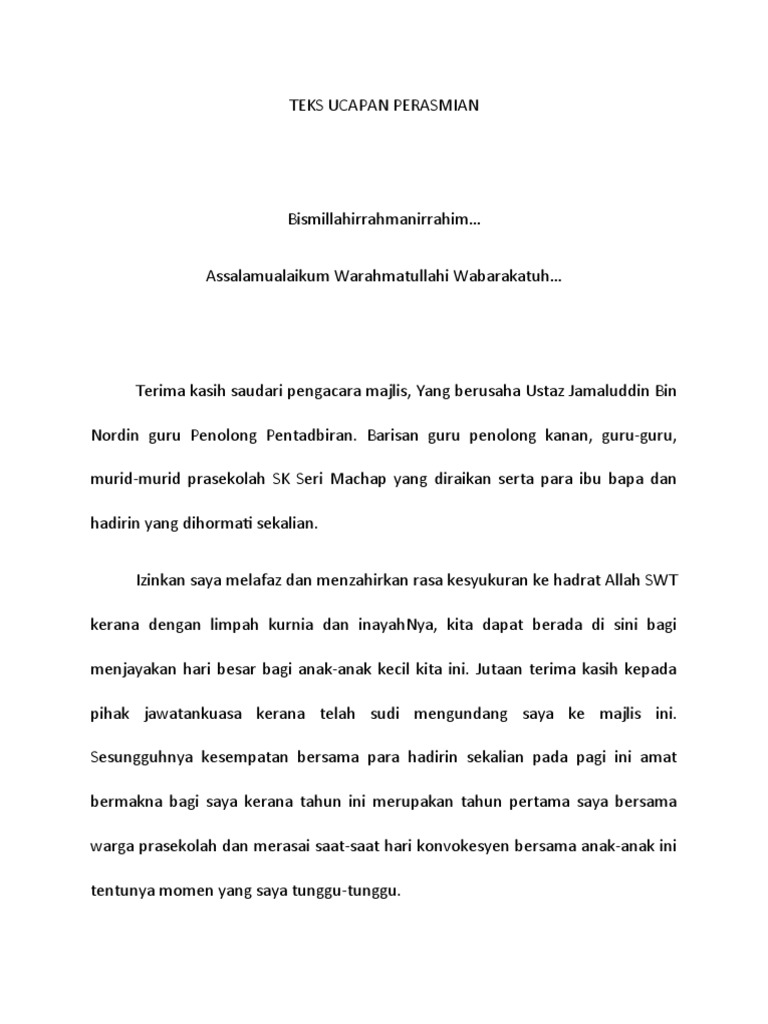 Contoh Teks Ucapan Perasmian | PDF