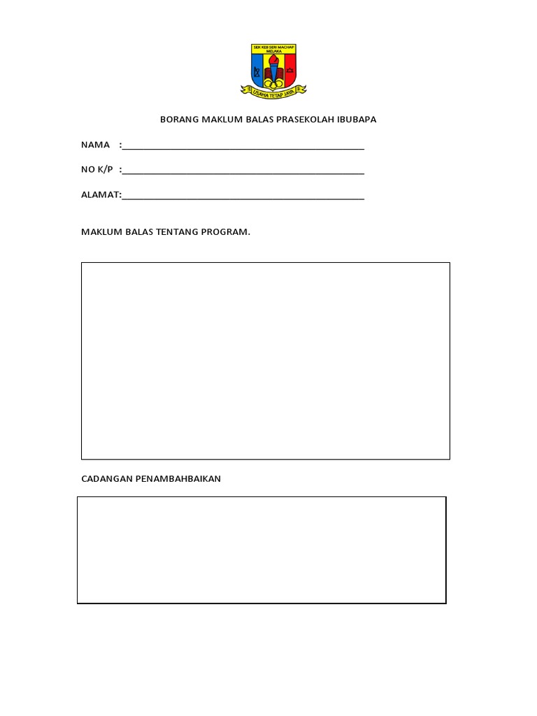 Borang Maklum Balas Program Prasekolah | PDF