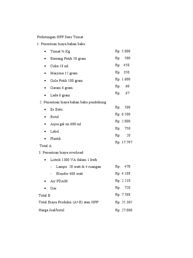 Lampiran Perhitungan HPP | PDF