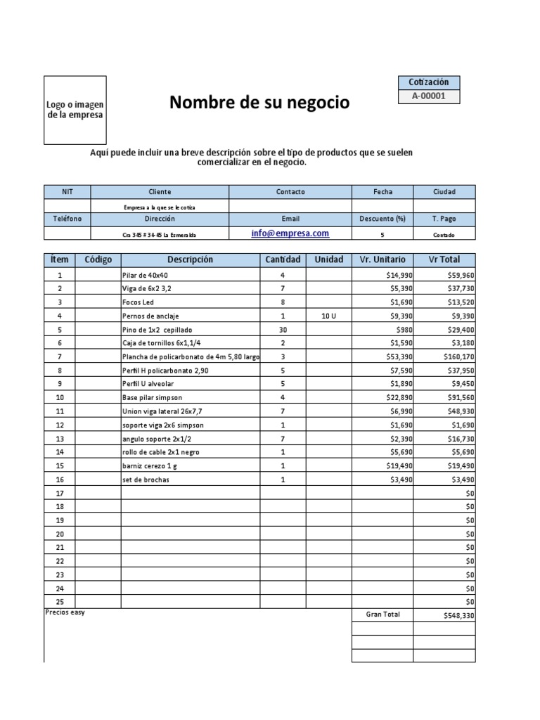 Cotizacion Materiales Cobertizo | PDF | Naturaleza