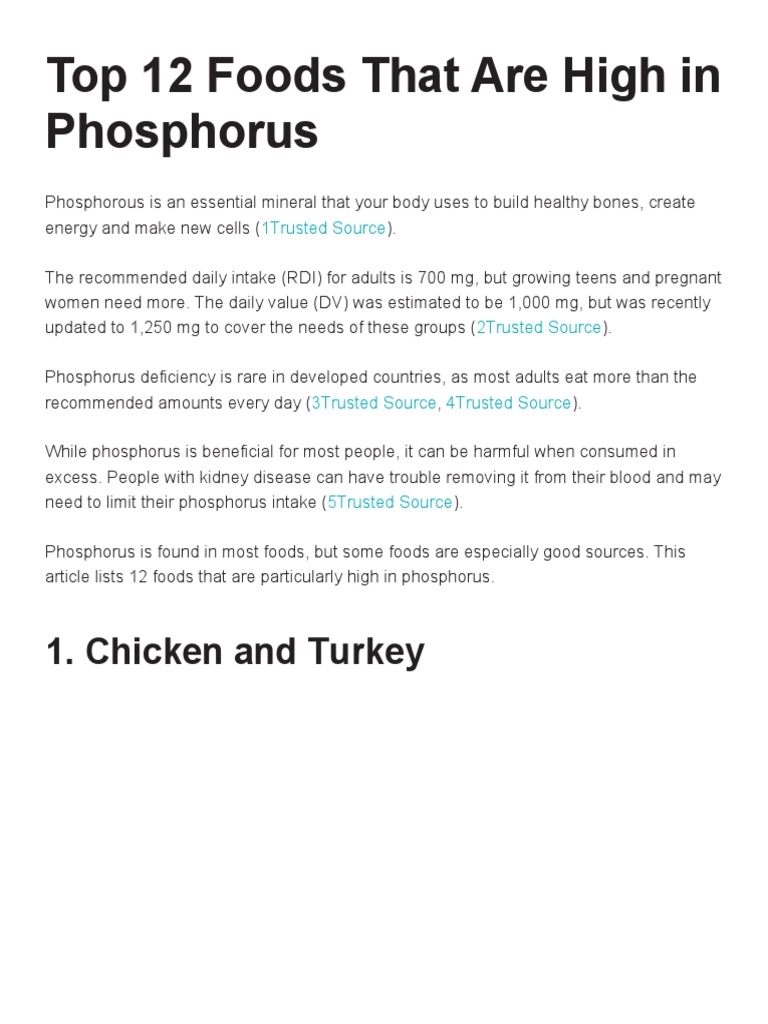 Top 12 Foods That Are High in Phosphorus | PDF | Phosphorus | Meat