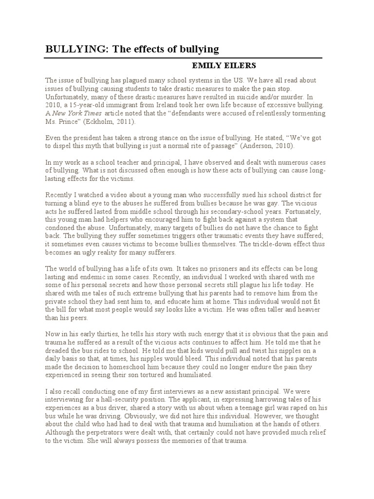 BULLYING: The Effects of Bullying: Emily Eilers | PDF | Bullying ...