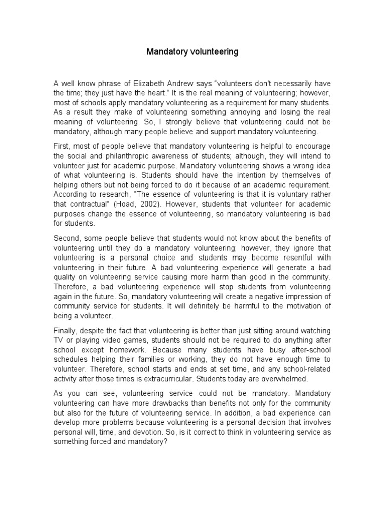 Mandatory Volunteering Essay | PDF | Volunteering | Psychological Concepts