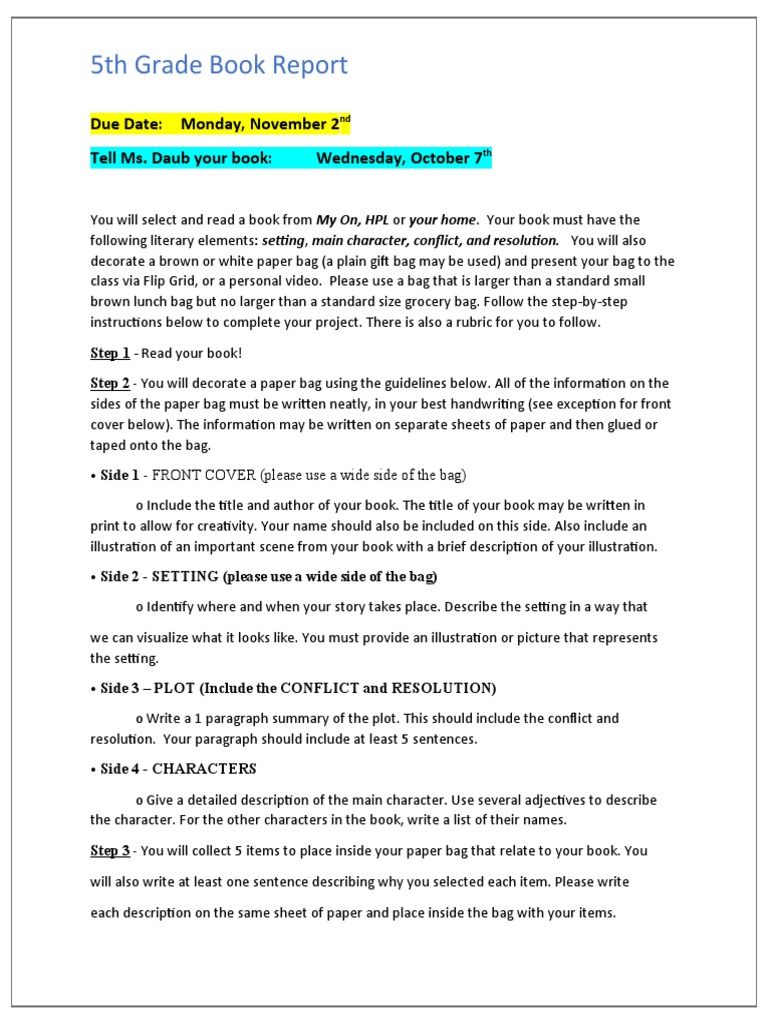 A Guide to Creating an Immersive 5th Grade Book Report | PDF | Books ...