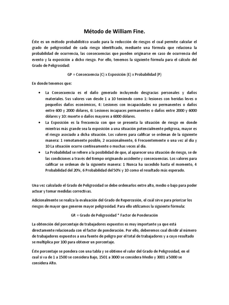 Método de William Fine | PDF | Riesgo | Probabilidad