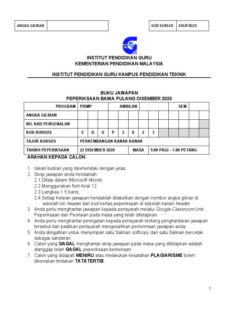 Template Buku Jawapan Edup3023 | PDF | Karier & Perkembangan