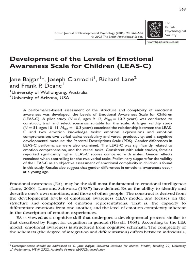 Development of The Levels of Emotional Awareness Scale For Children ...