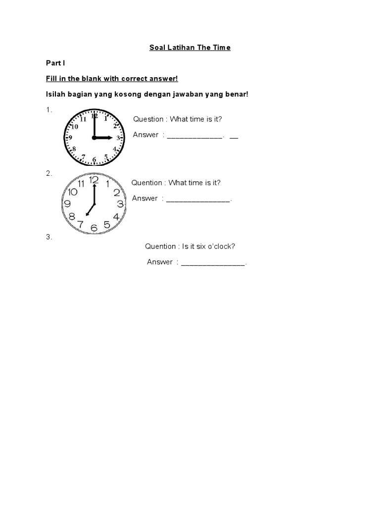 Soal Latihan Telling The Time | PDF