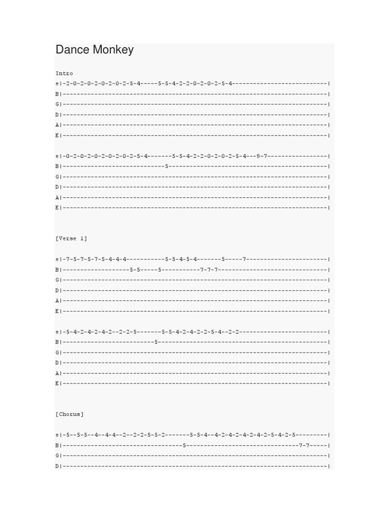 Dance Monkey Guitar Tabs | PDF | Song Structure | Musical Forms