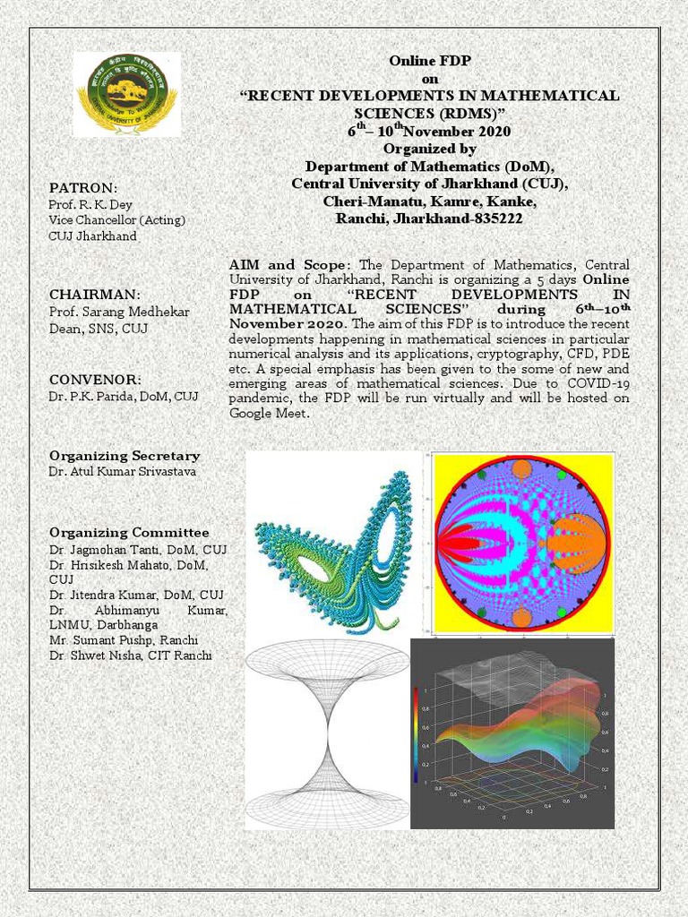 FDP On "RECENT DEVELOPMENTS IN MATHEMATICAL SCIENCES" During 6th - 10th ...