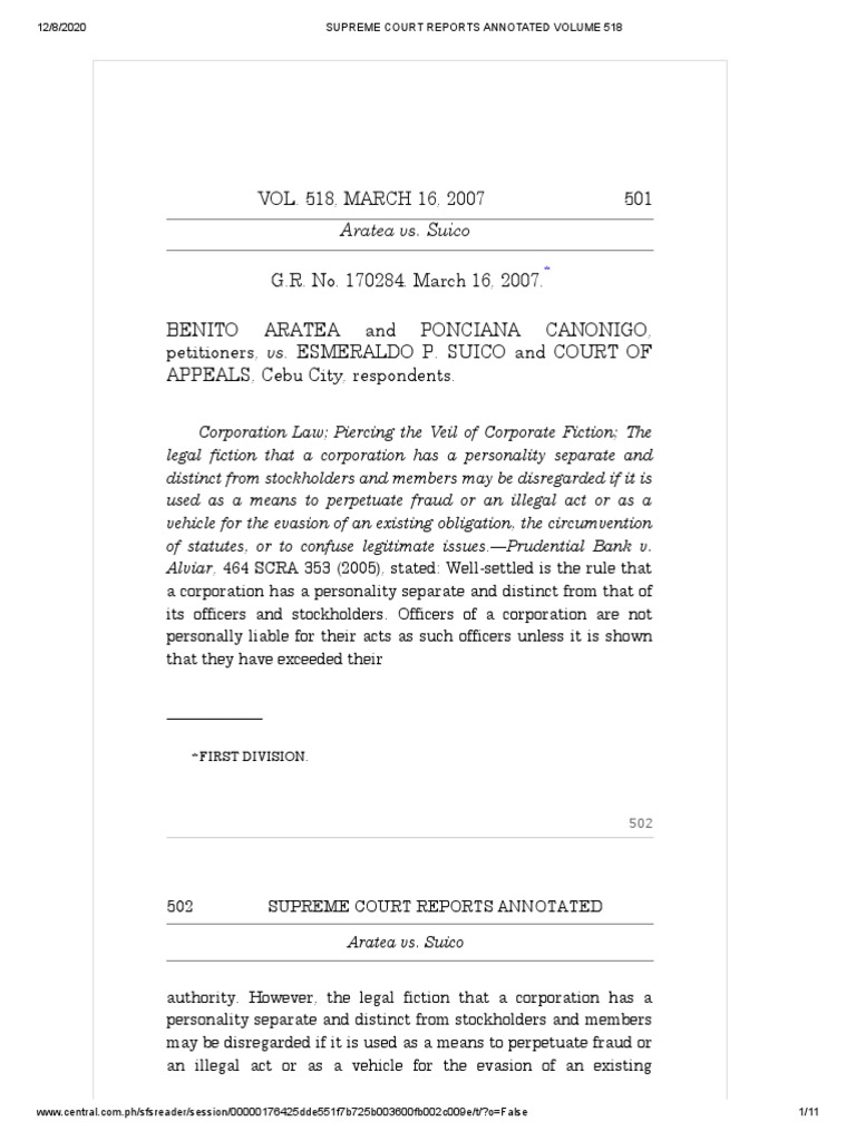 53 ARATEA VS SUICO Summary | PDF | Corporations | Lawsuit