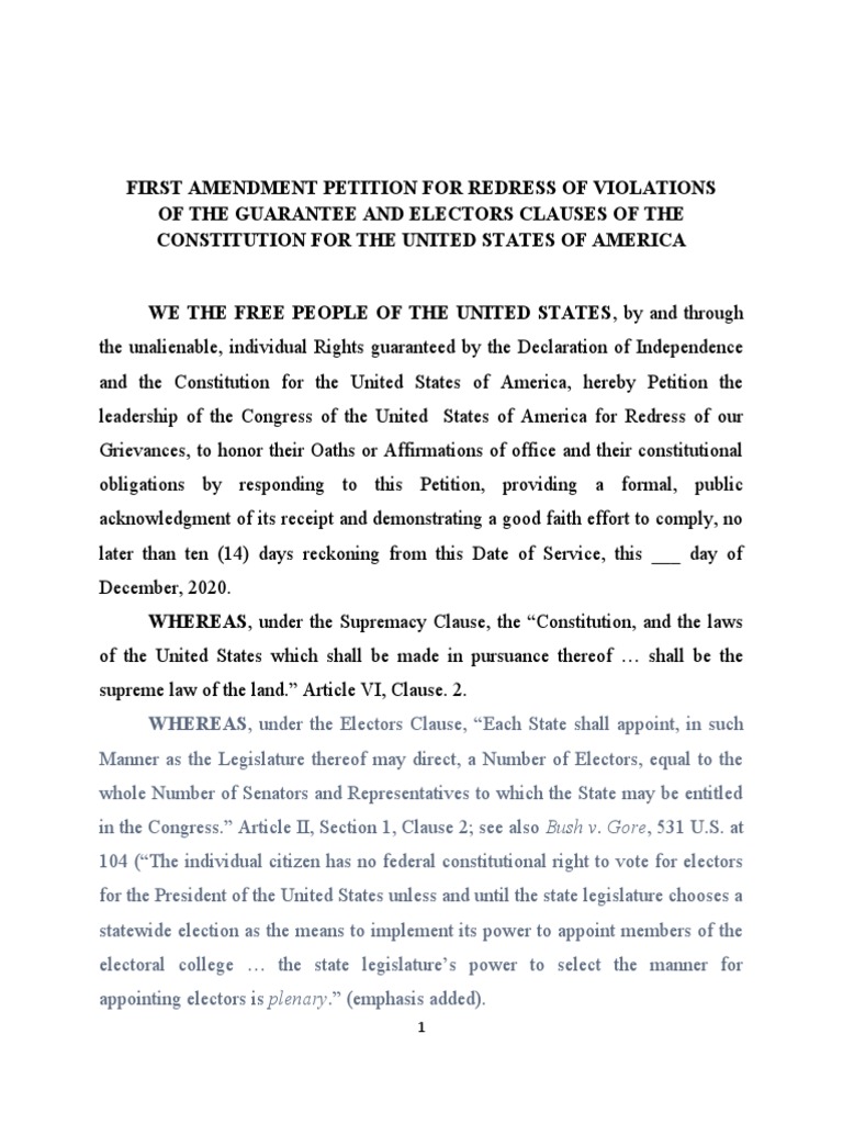 First Amendment Petition For Redress of Violations of The Electors and ...
