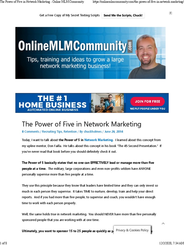 The Power of Five in Network Marketing | PDF | Multi Level Marketing ...