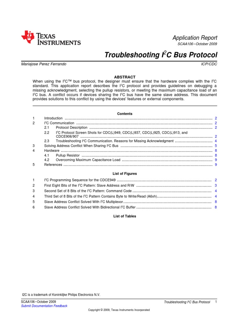 Troubleshooting I C Bus Protocol: Application Report | PDF | Computer ...