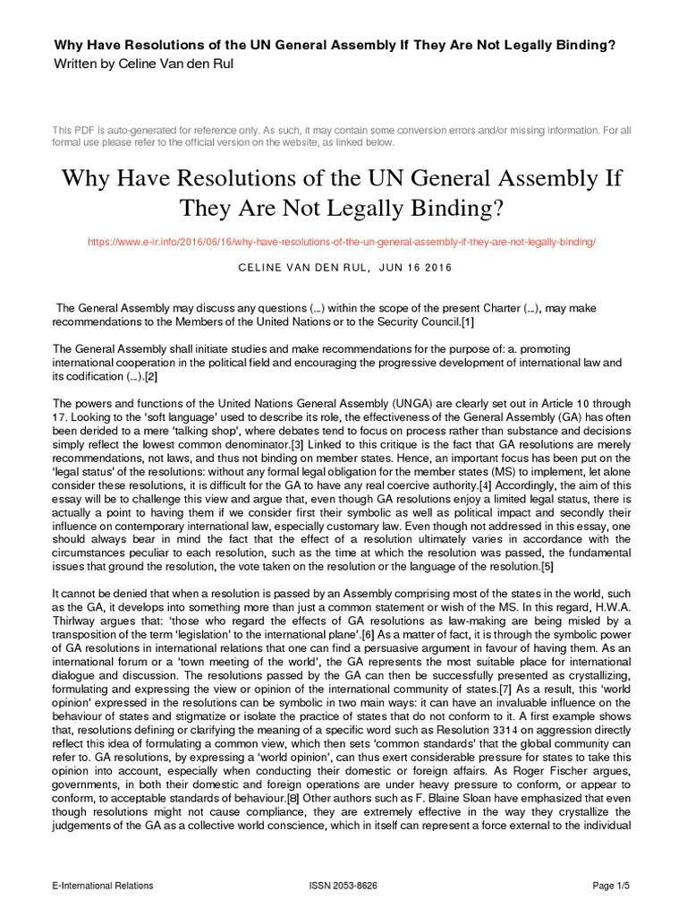 Importance of UNGA Resolutions Explained | PDF | International Law ...