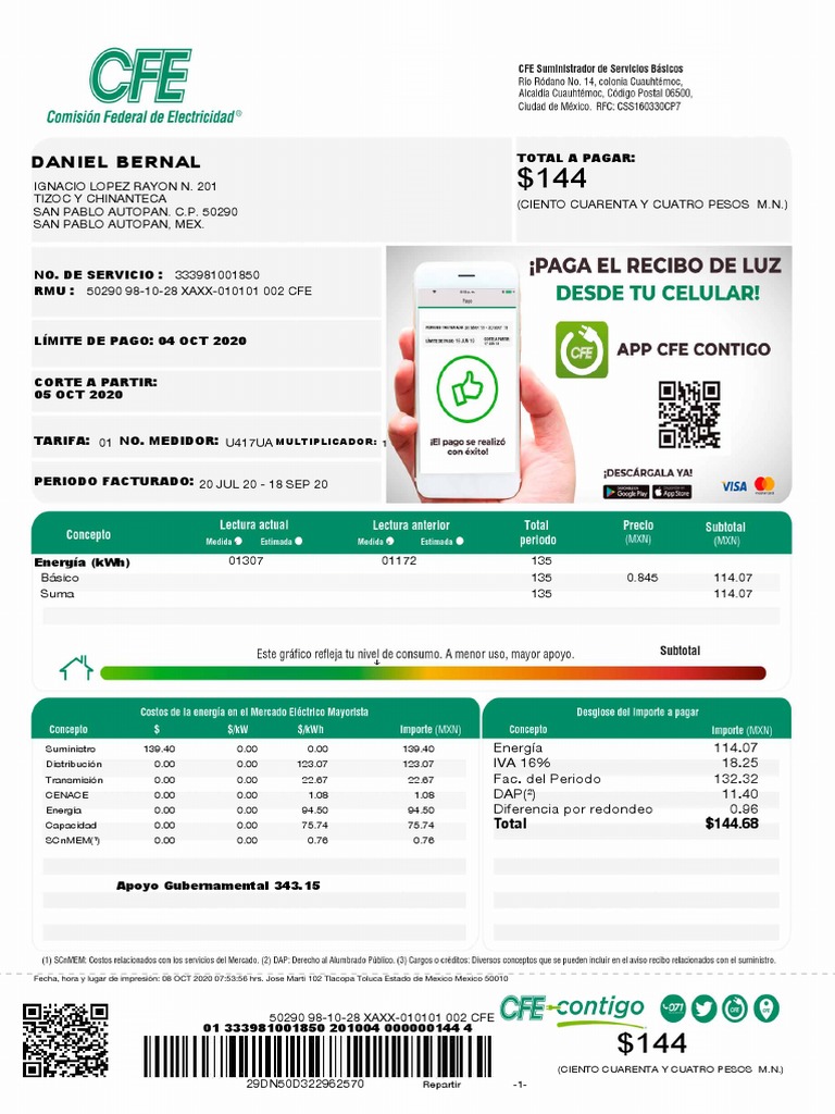 Comprobante de Luz - CFE 2020 | PDF | Energía y recursos | Naturaleza