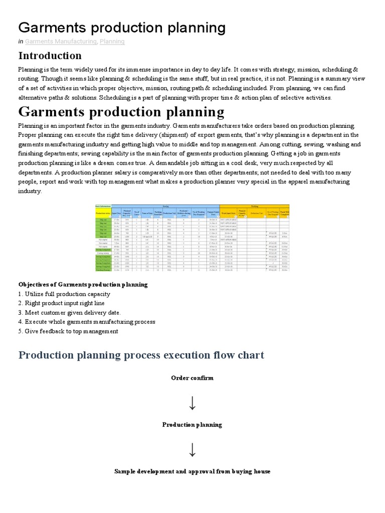 Garments Production Planning | PDF | Microsoft Excel | Computing