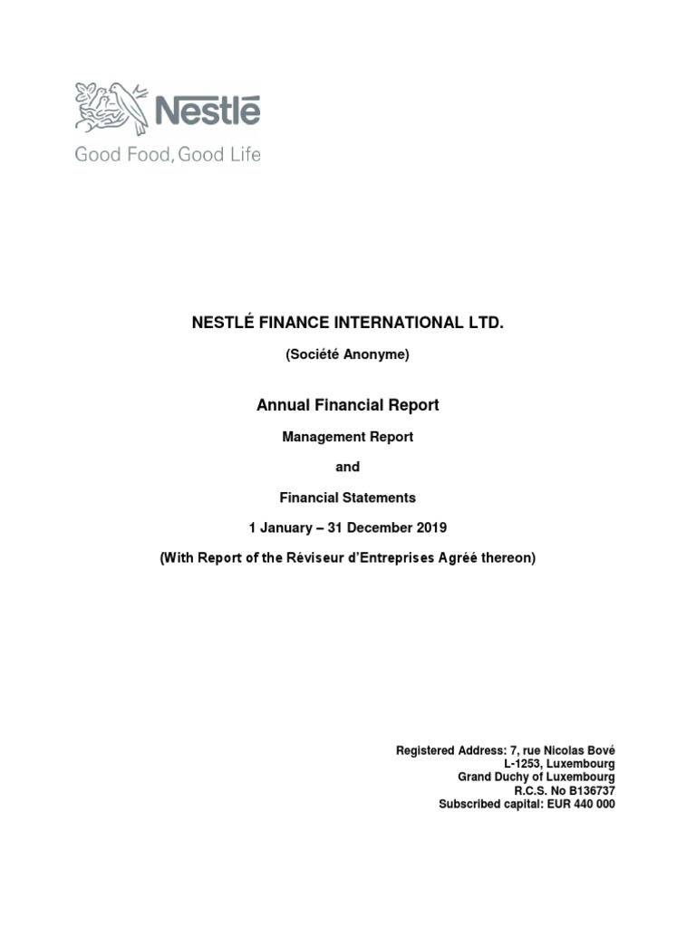 Nestlé Finance 2019 Annual Report | PDF | Going Concern | Audit