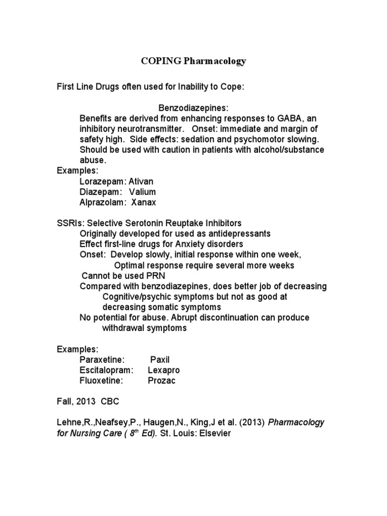 First-Line Drugs for Coping Strategies | PDF | Self-Improvement ...
