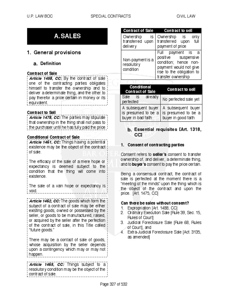 A. Sales: 1. General Provisions | PDF | Offer And Acceptance ...