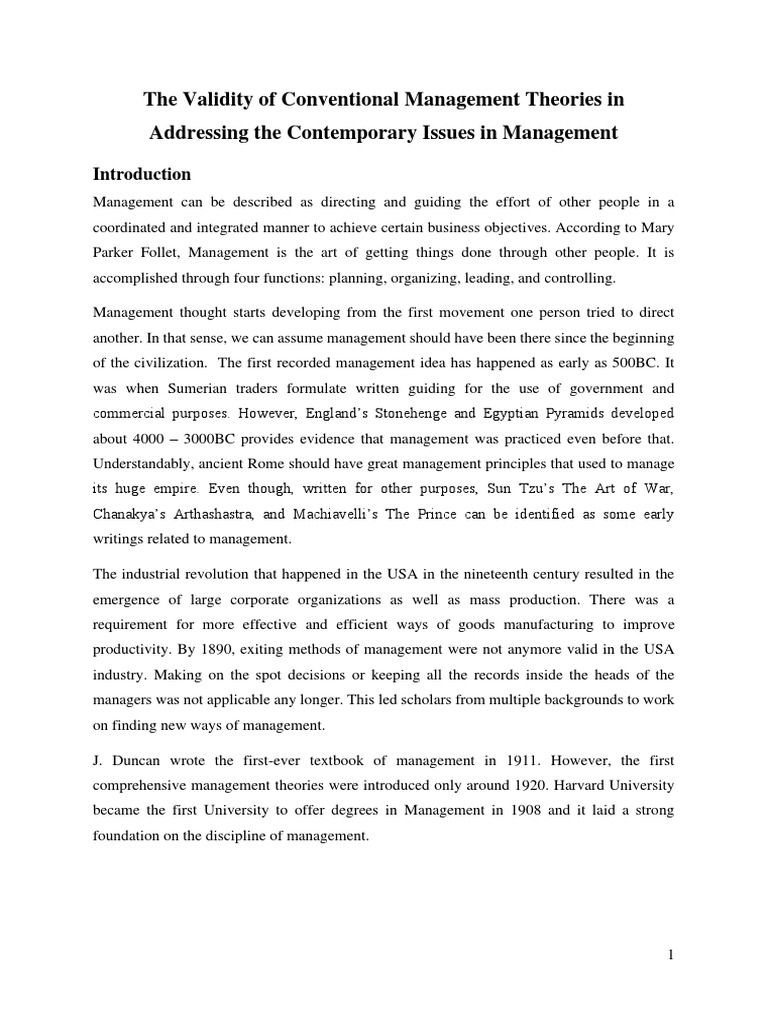 The Validity of Conventional Management Theories in Addressing The ...