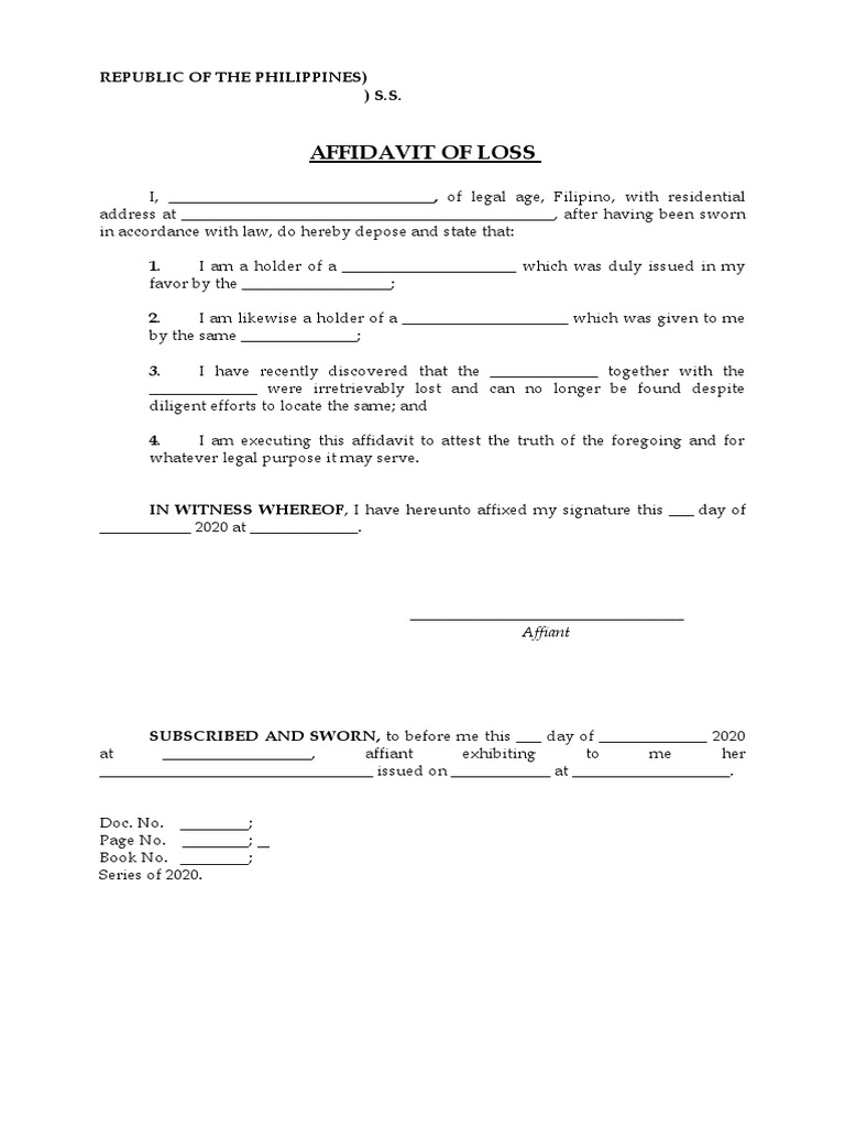 Sample - Affidavit of Loss | PDF