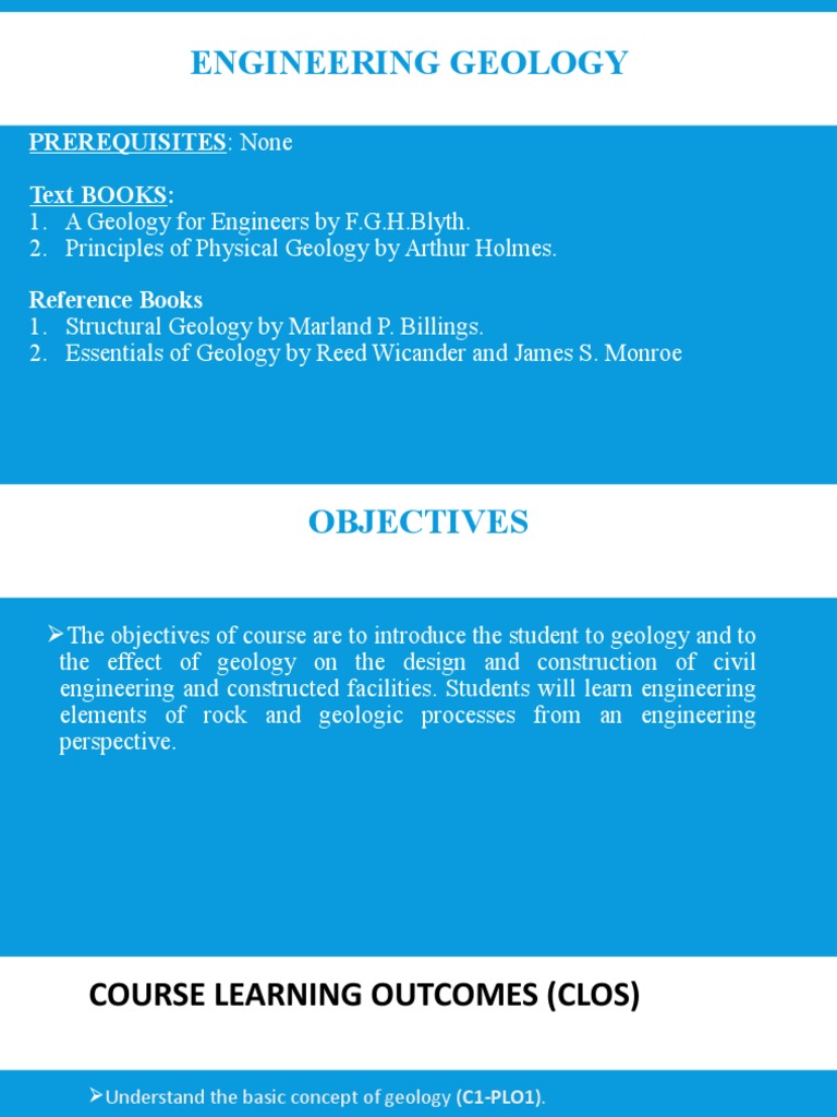 Engineering Geology: Prerequisites: None Text BOOKS | PDF | Geology ...
