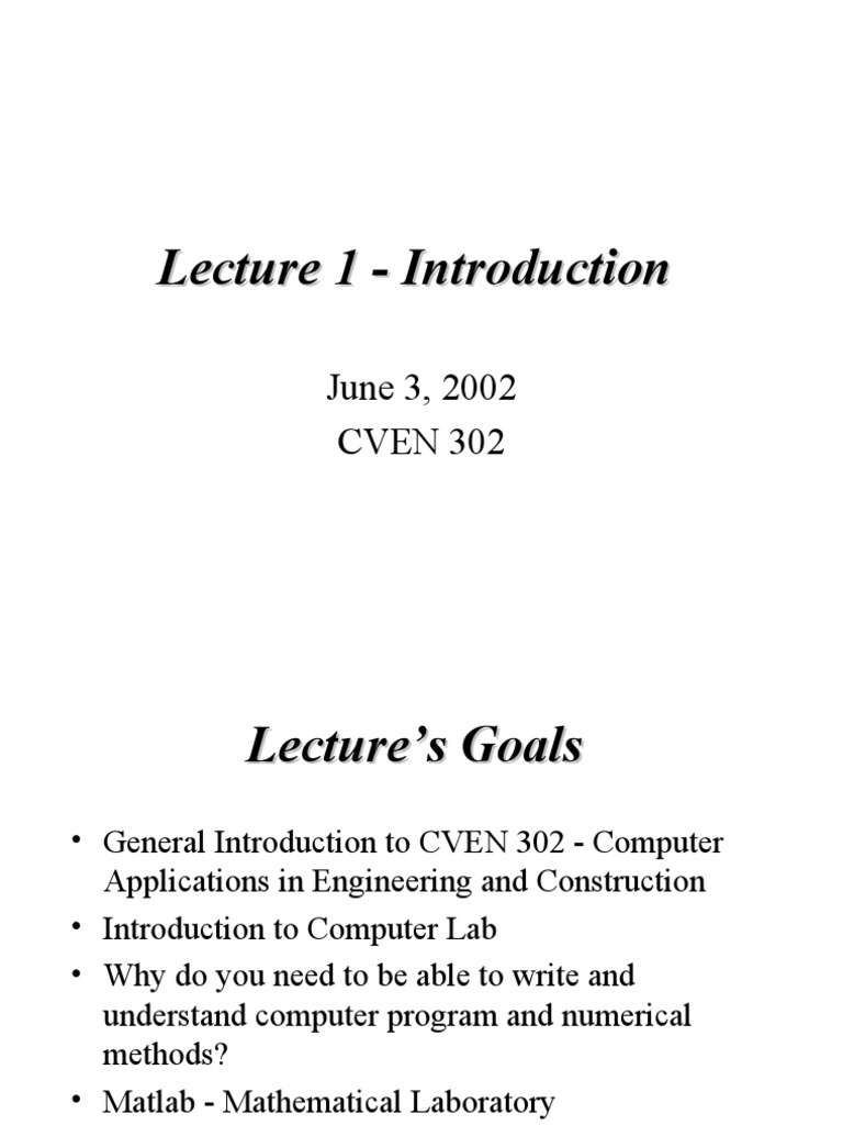 Lecture 1 Pdf Numerical Analysis Matlab