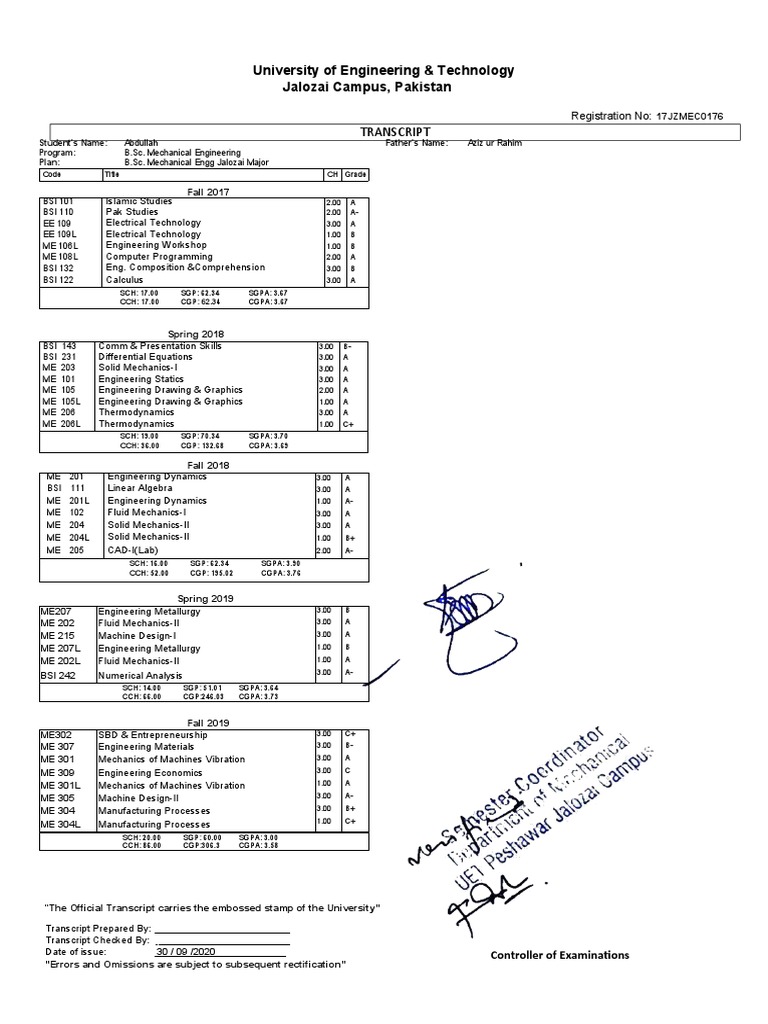 5th Semester Transcript2 | PDF | Mechanical Engineering | Engineering