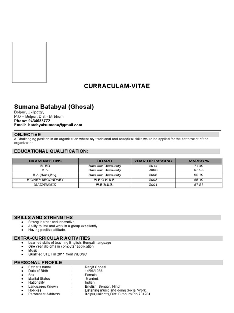 Sumana CV Word | PDF | Learning | Behavior Modification