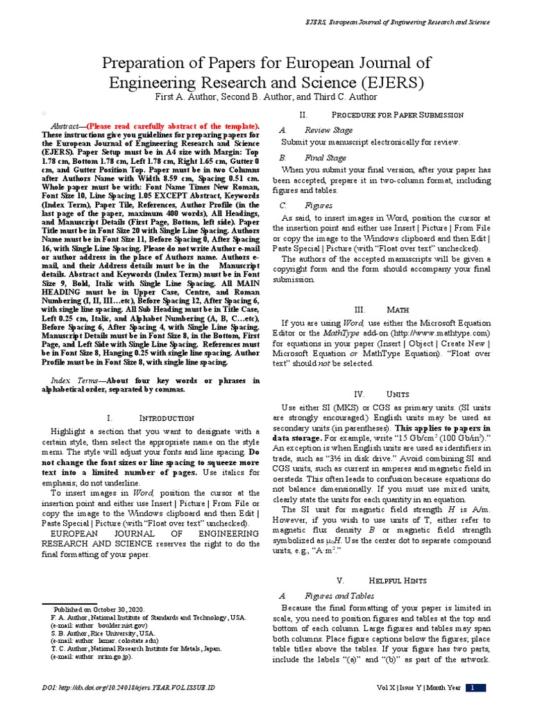 Preparation of Papers For European Journal of Engineering Research and Science (EJERS) | PDF ...