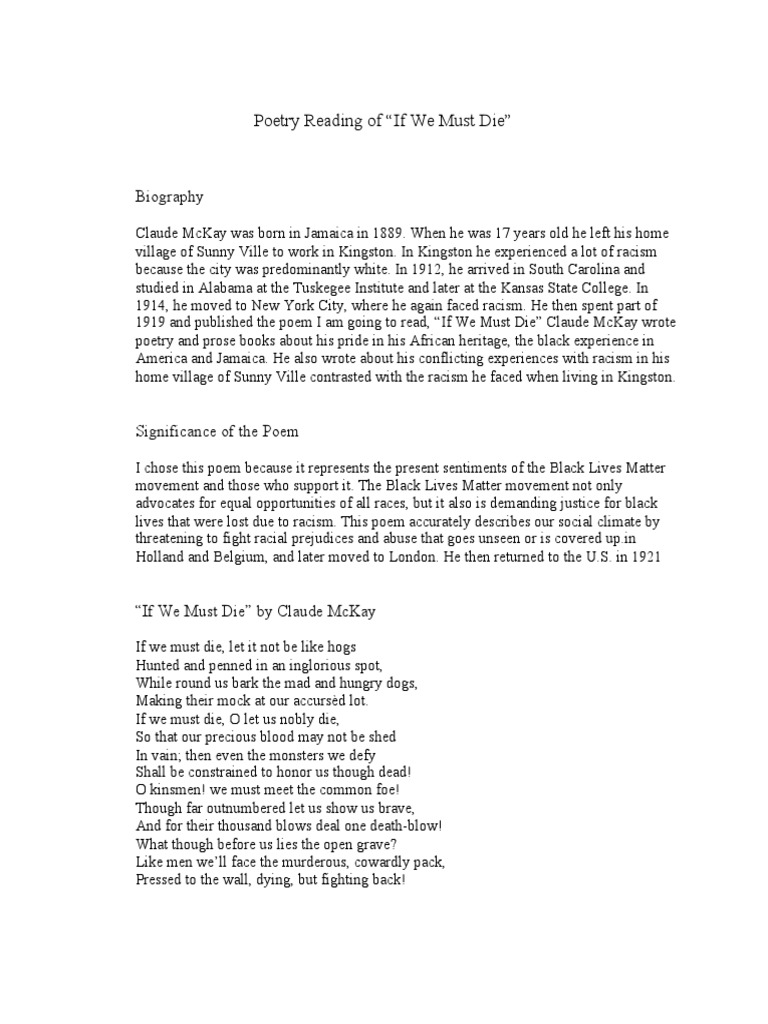Biography: Poetry Reading of "If We Must Die" | PDF