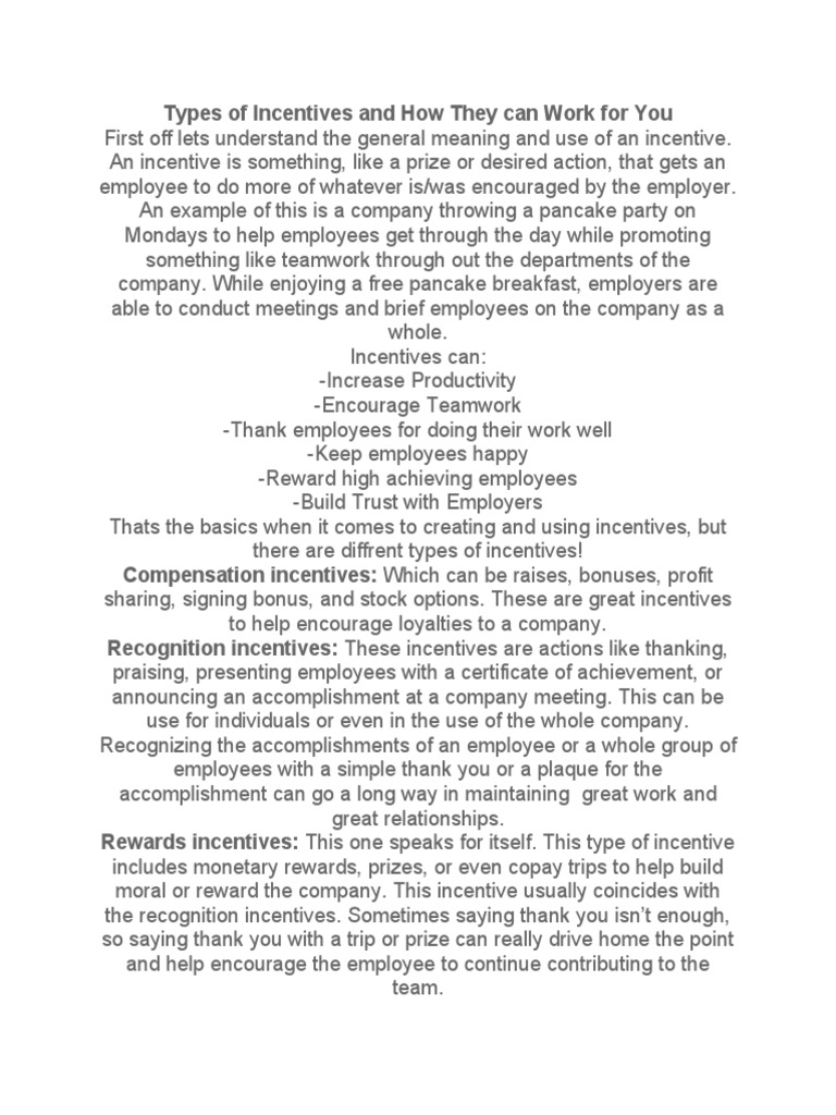 Types of Incentives and How They Can Work For You | PDF | Incentive ...