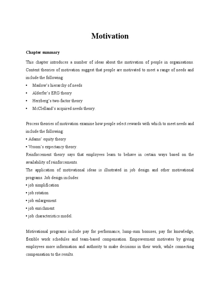 Motivation: Chapter Summary | PDF | Motivation | Motivational
