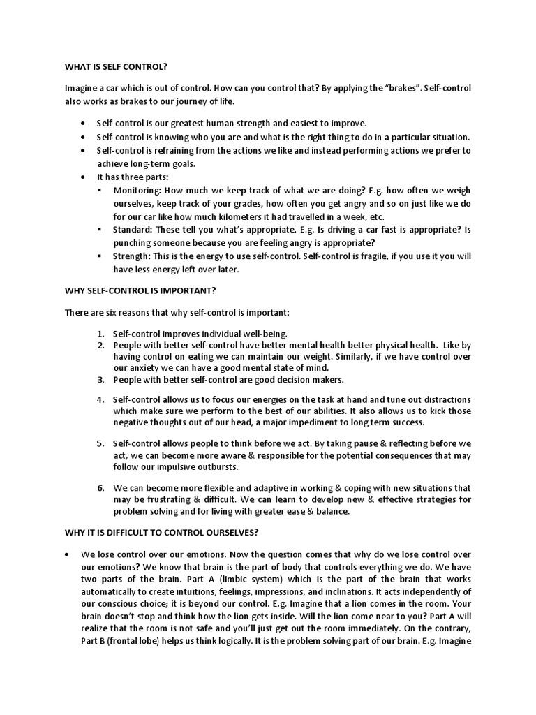 What Is Self Control | PDF | Self Control | Self-Management