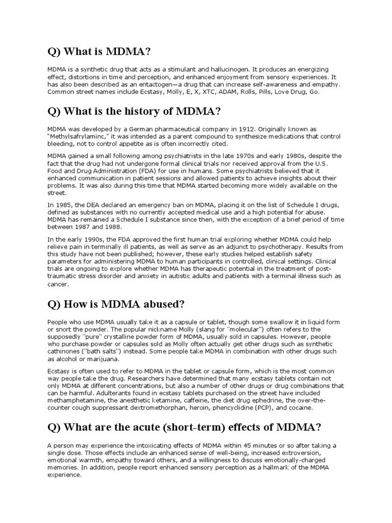 Q) What Is MDMA? | PDF | Mdma | Substance Dependence