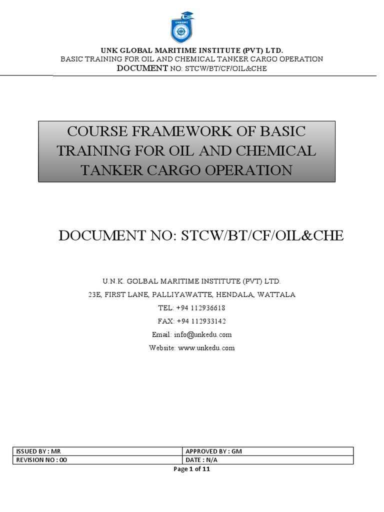 Course Framework of Basic Training For Oil and Chemical Tanker Cargo ...