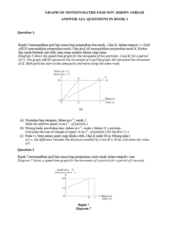 Graph of Motion/Maths F4/26 Nov 2020/Pn Asriah Answer All Questions in ...