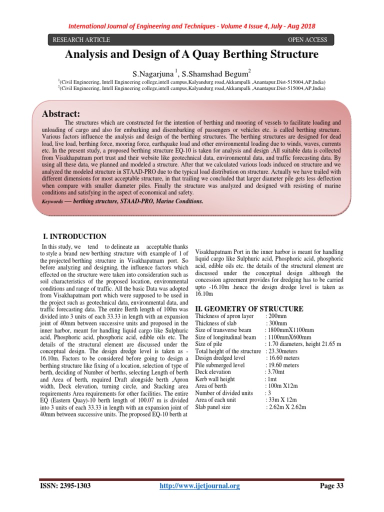 Analysis and Design of A Quay Berthing Structure: Abstract | Download ...