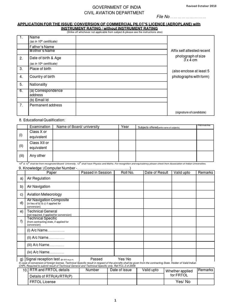 DGCA - Application For Conversion of CPL Pilot Licence | Download Free ...