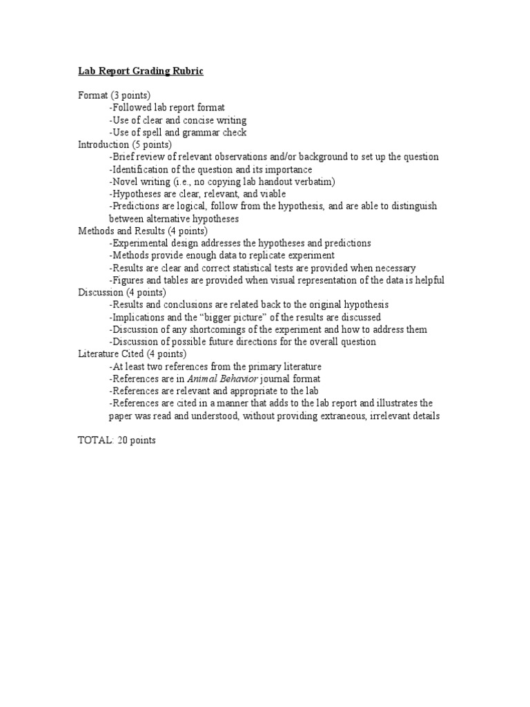 Lab Report Grading Rubric | Download Free PDF | Hypothesis ...