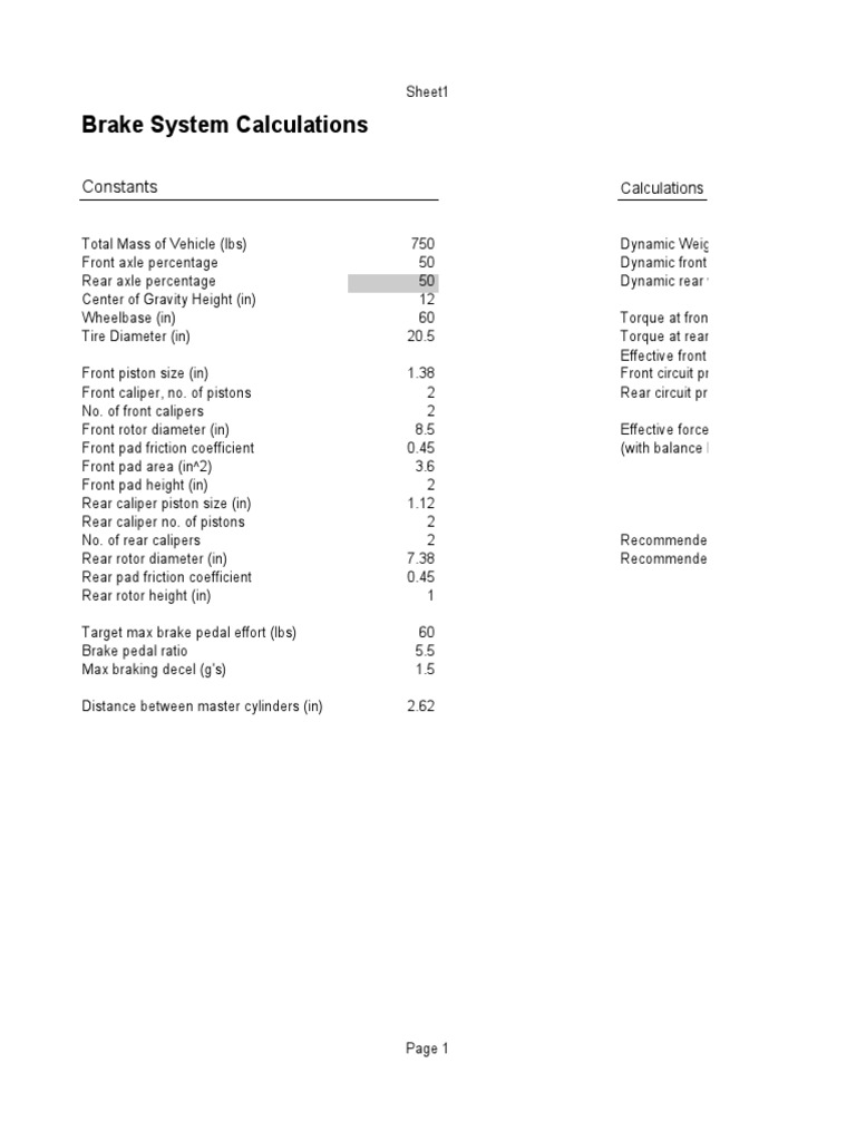 Brake Calculation Sheet | PDF