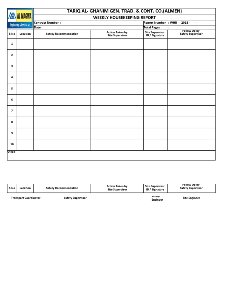 Tariq Al-Ghanim Gen. Trad. & Cont. Co. (Almen) : Weekly Housekeeping ...